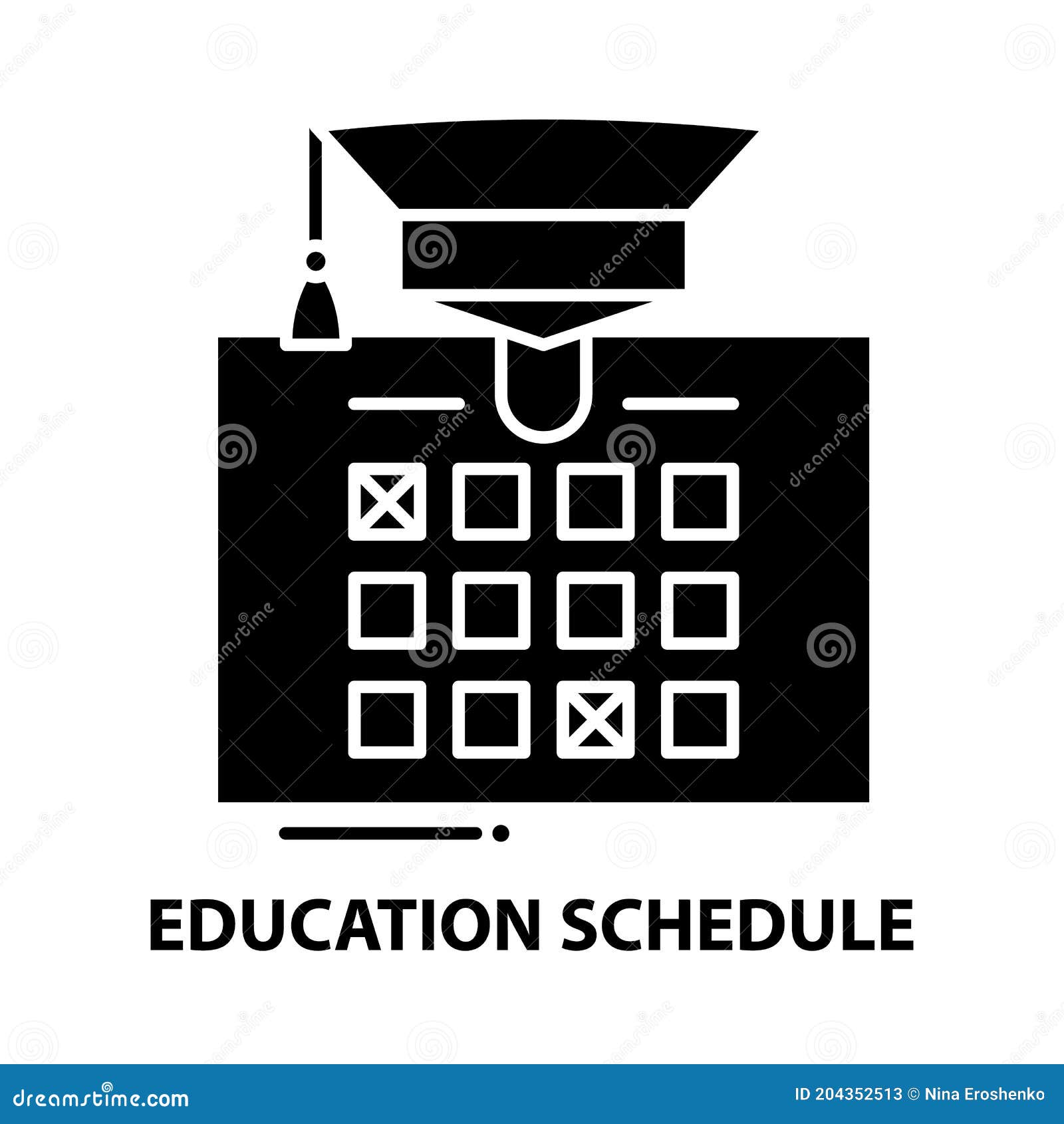 Education Schedule Icon, Black Vector Sign with Editable Strokes ...