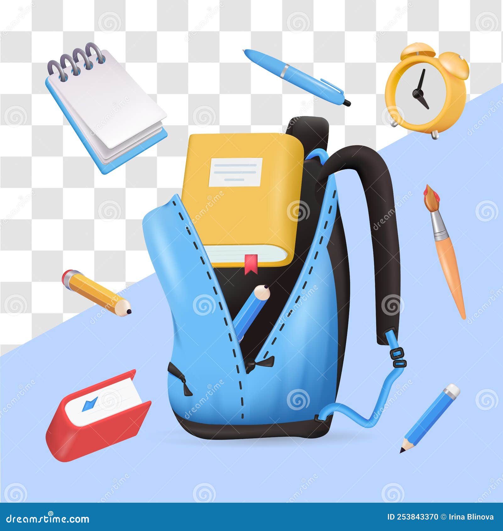 Education, School Backpack with Pencils, Books, Notepads. Learning, 3d ...