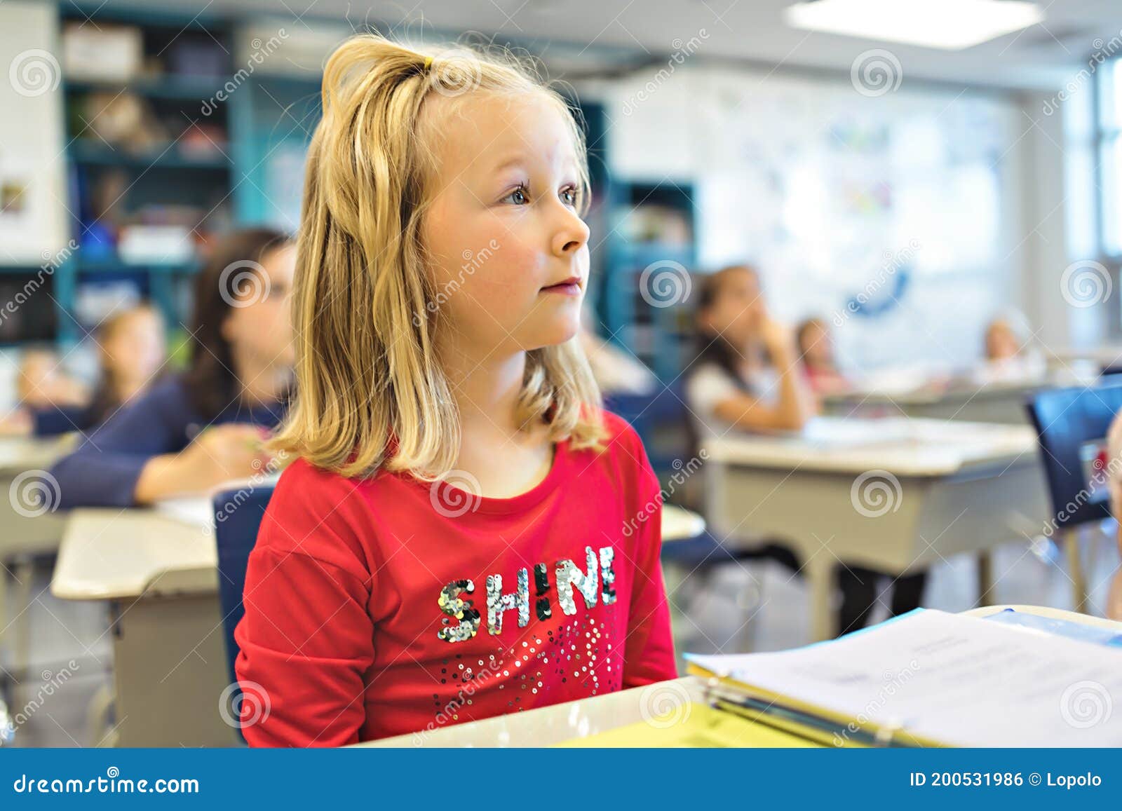 Education and School Concept Little Student Girl Studying at School ...