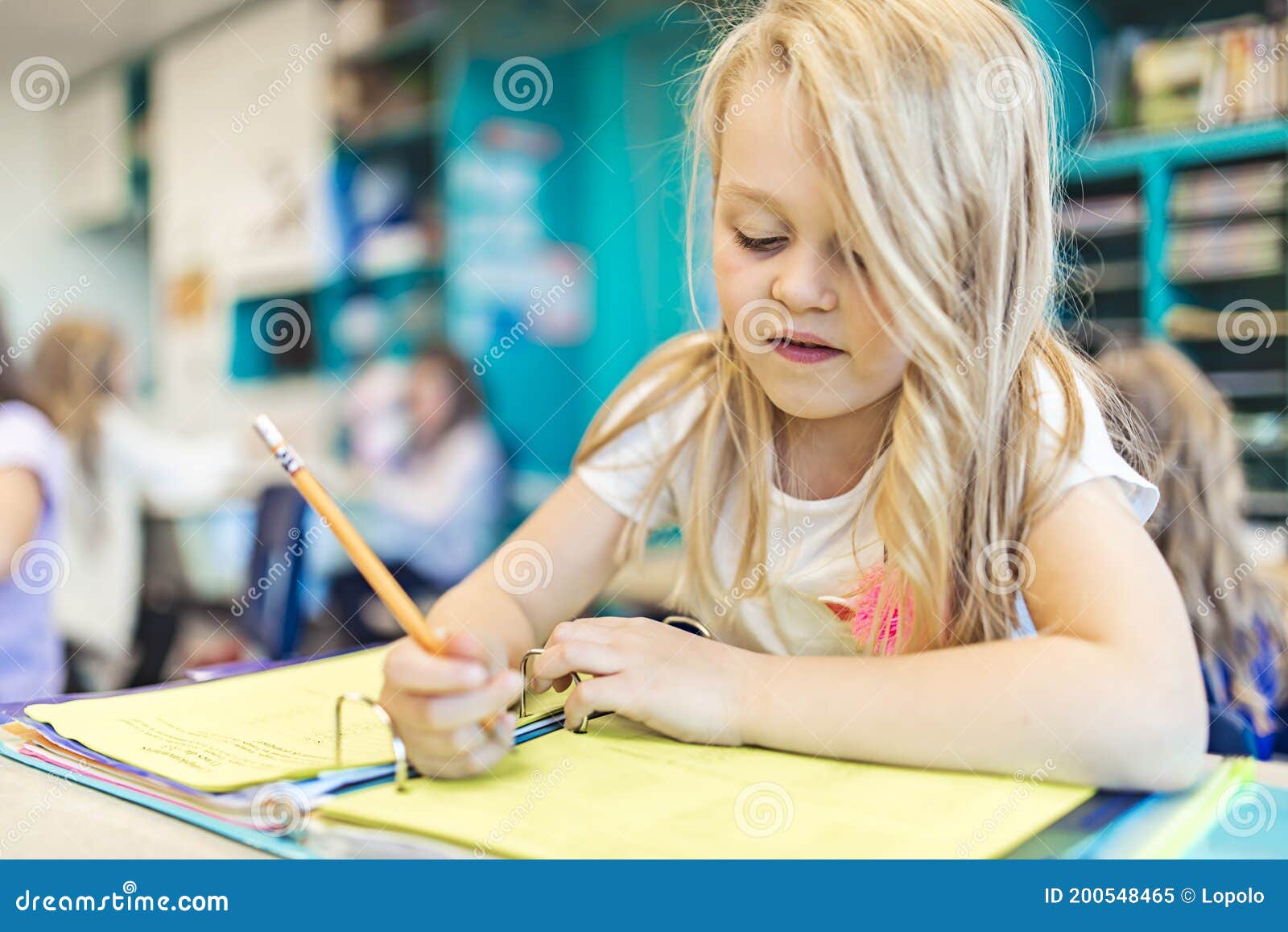 Education and School Concept Little Student Girl Studying at School ...