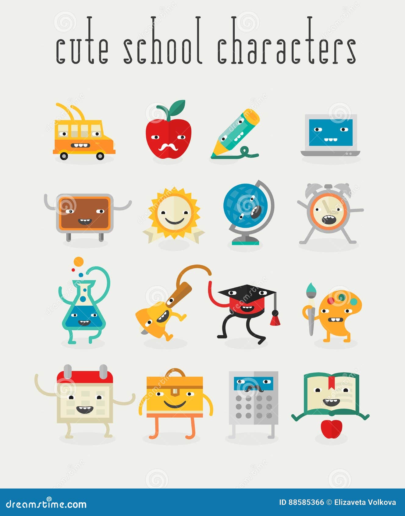 Education and School Cute Objects Stock Vector - Illustration of clock ...