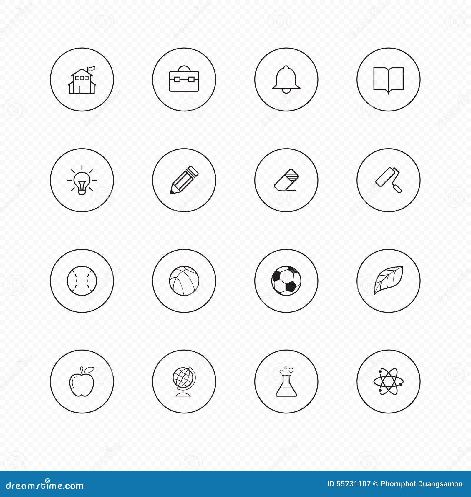 Education and School Icons with Circle on White Background - Vector ...