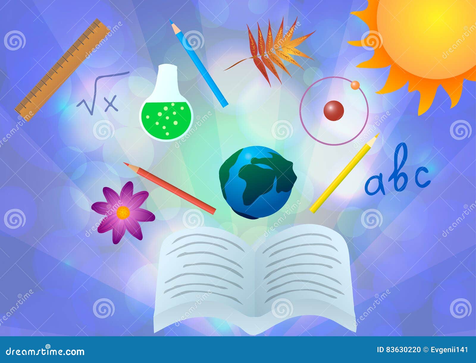 Education in School. Open Book and Study Subjects Stock Illustration ...