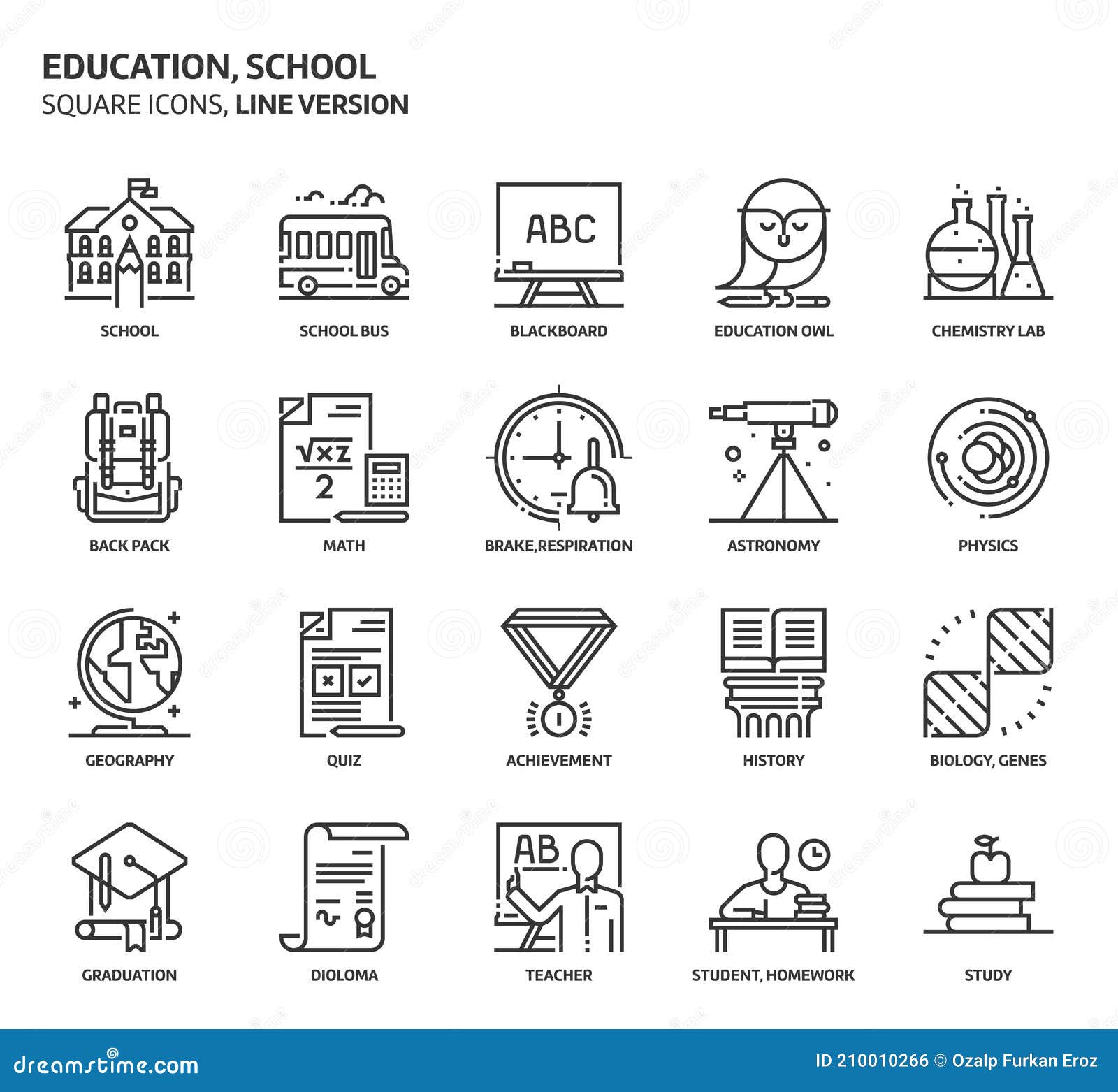 Education, School Square Icon Set Stock Vector - Illustration of ...