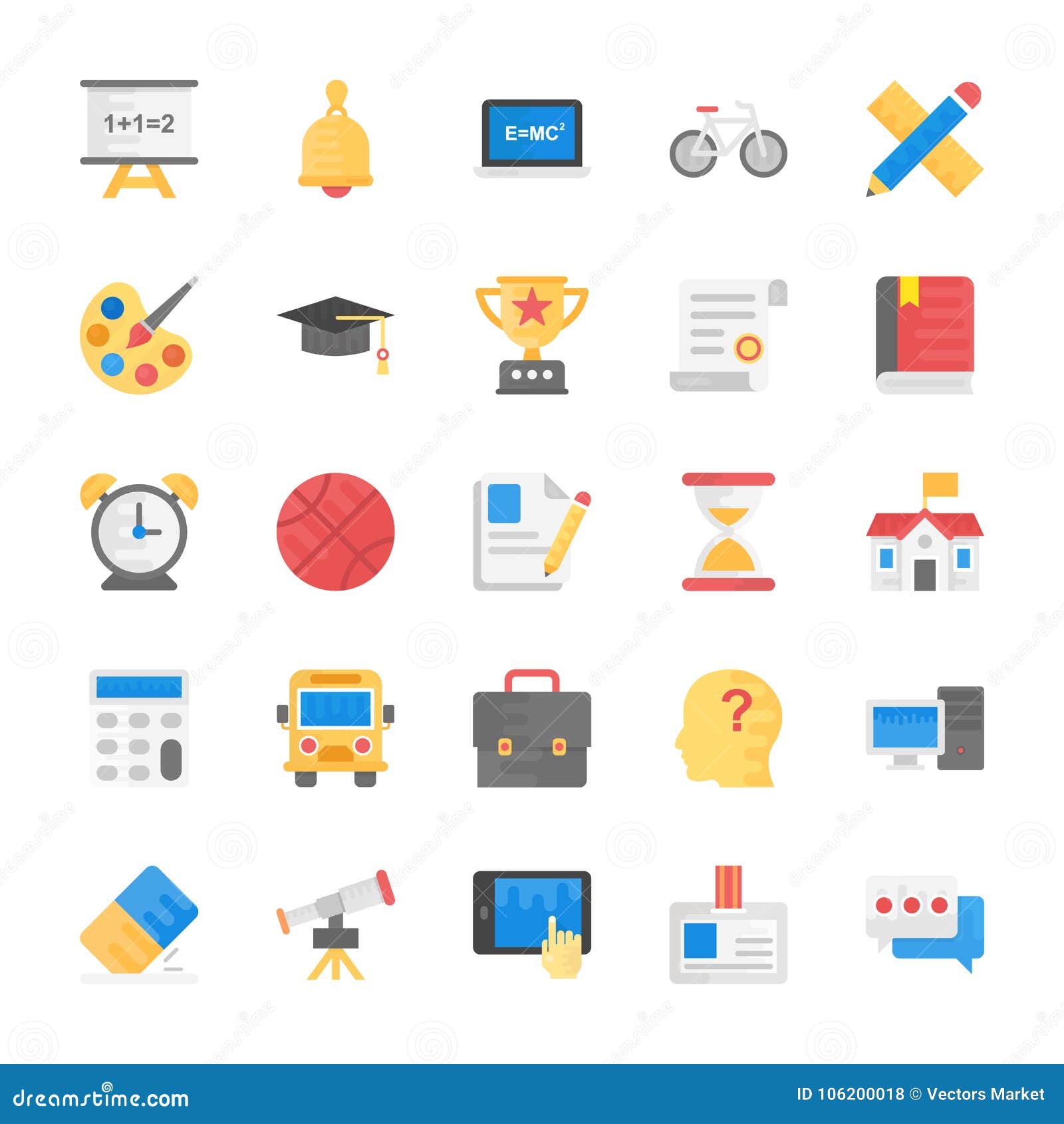 Education, School, Students and Study Flat Icons Set Stock Illustration ...