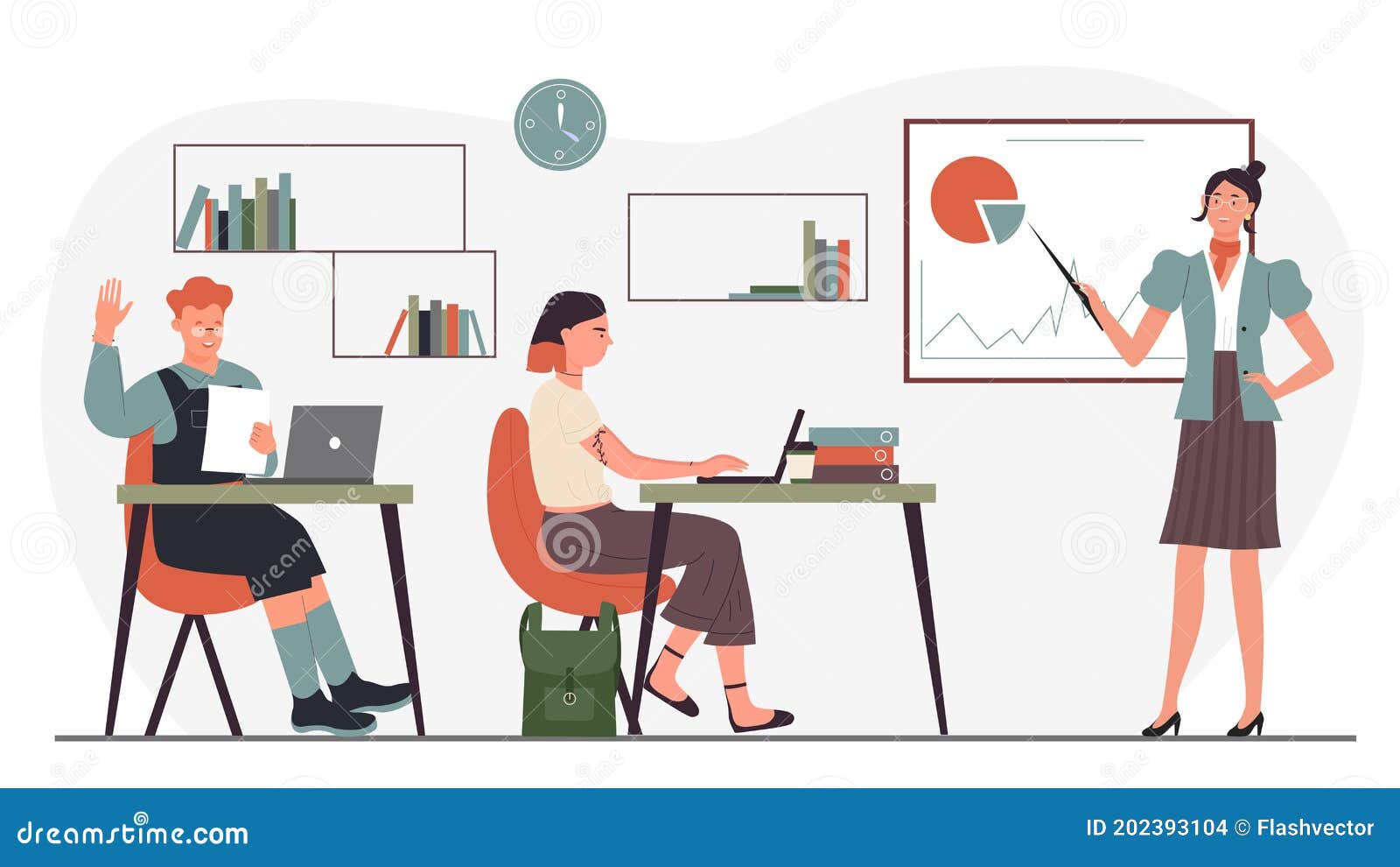 Education at School, Students Study in Modern Classroom Stock Vector ...