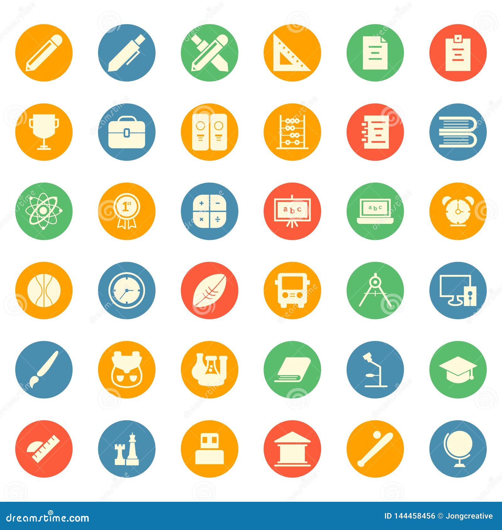 Education School Study Icon Symbol Set Package - Flat Circle Stock ...