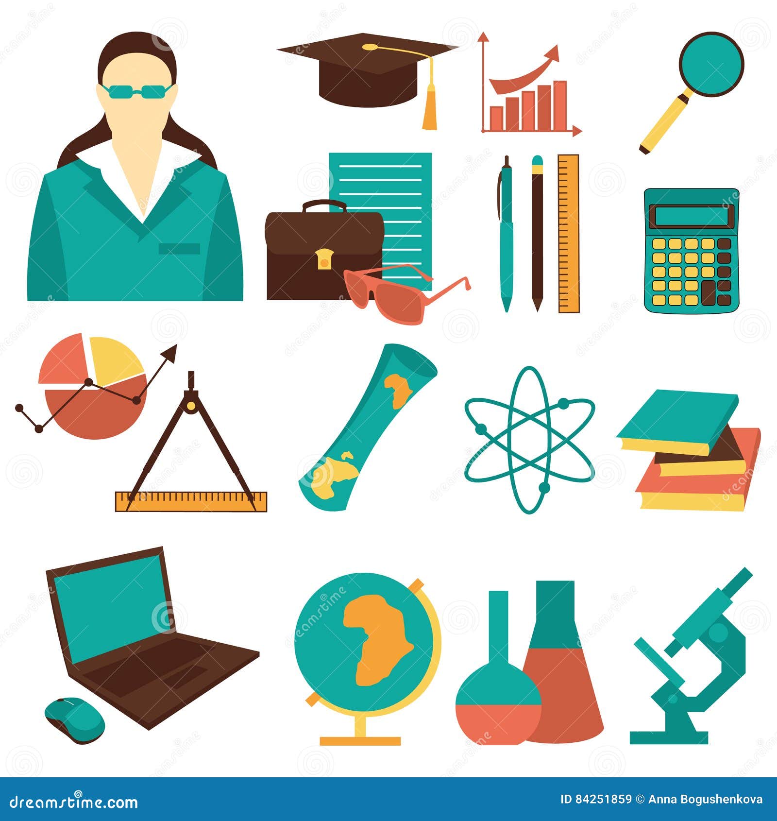 Education School University Learning Flat Icon Set Stock Vector ...