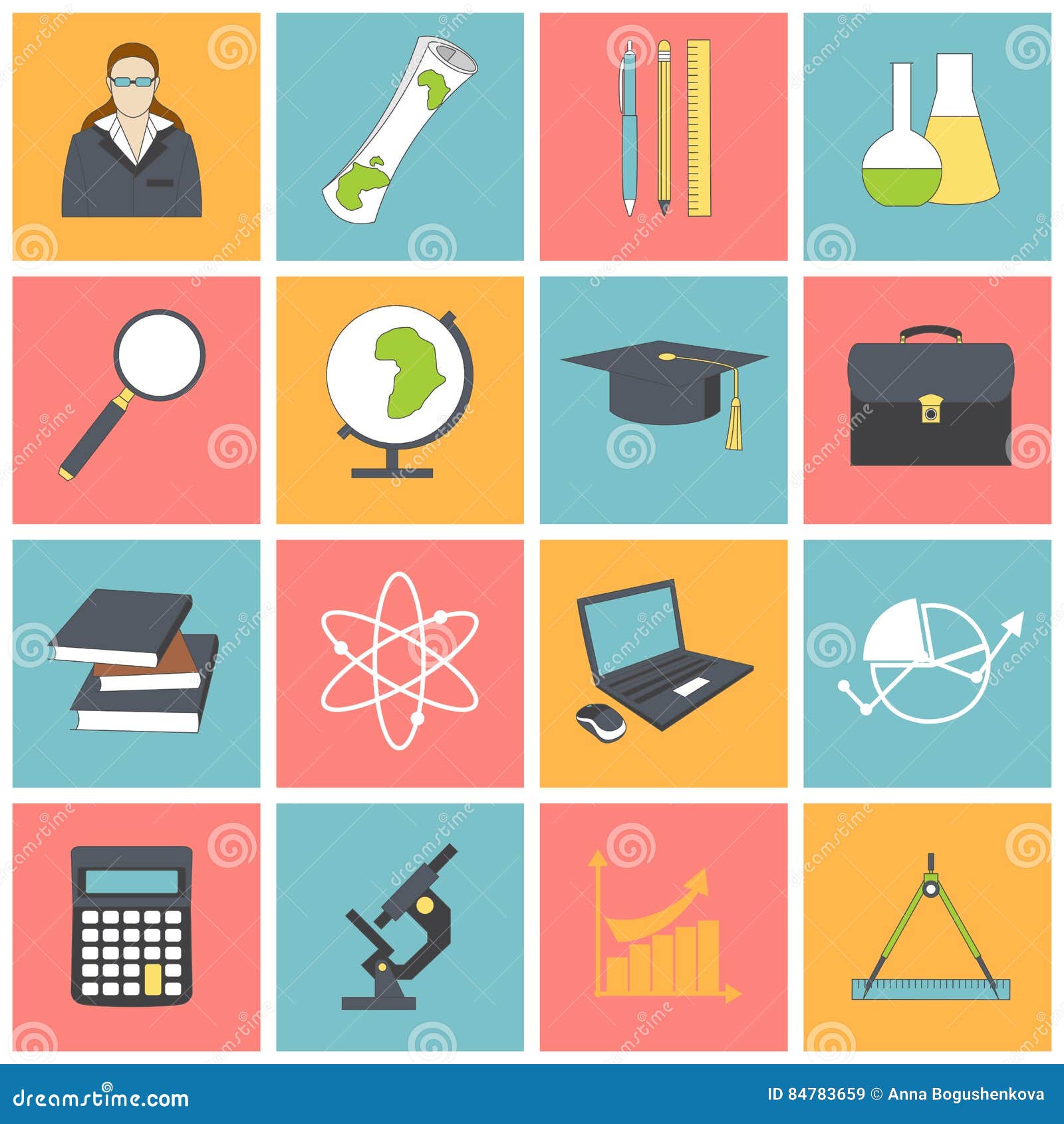 Education School University Learning Icons Set with Science Elements ...