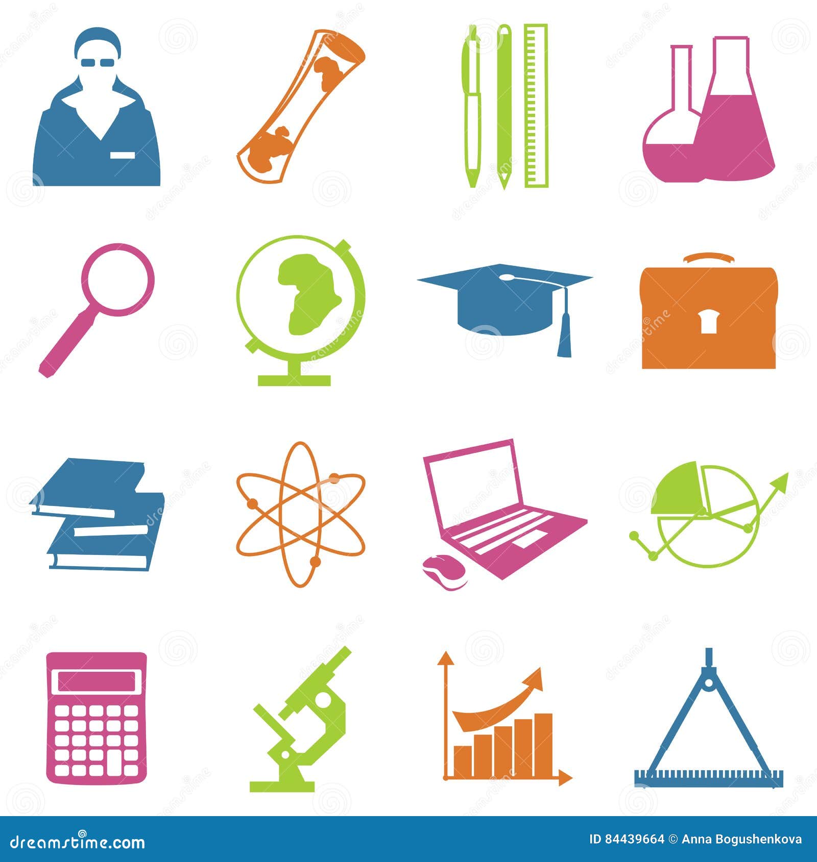 Education School University Learning Icons Set with Science Elements ...