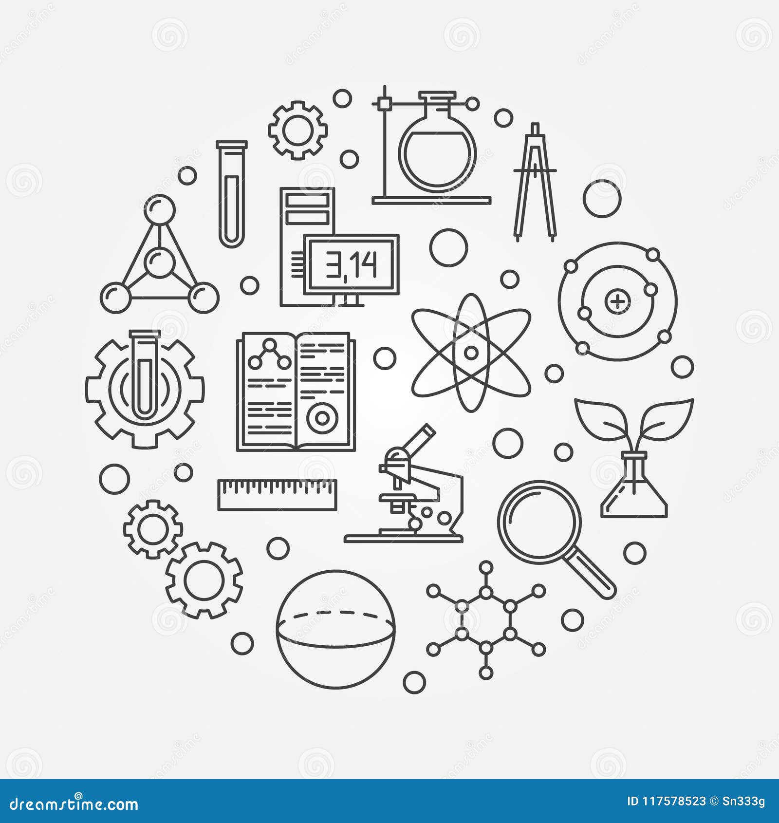 Education and Science Outline Round Vector Illustration Stock Vector ...