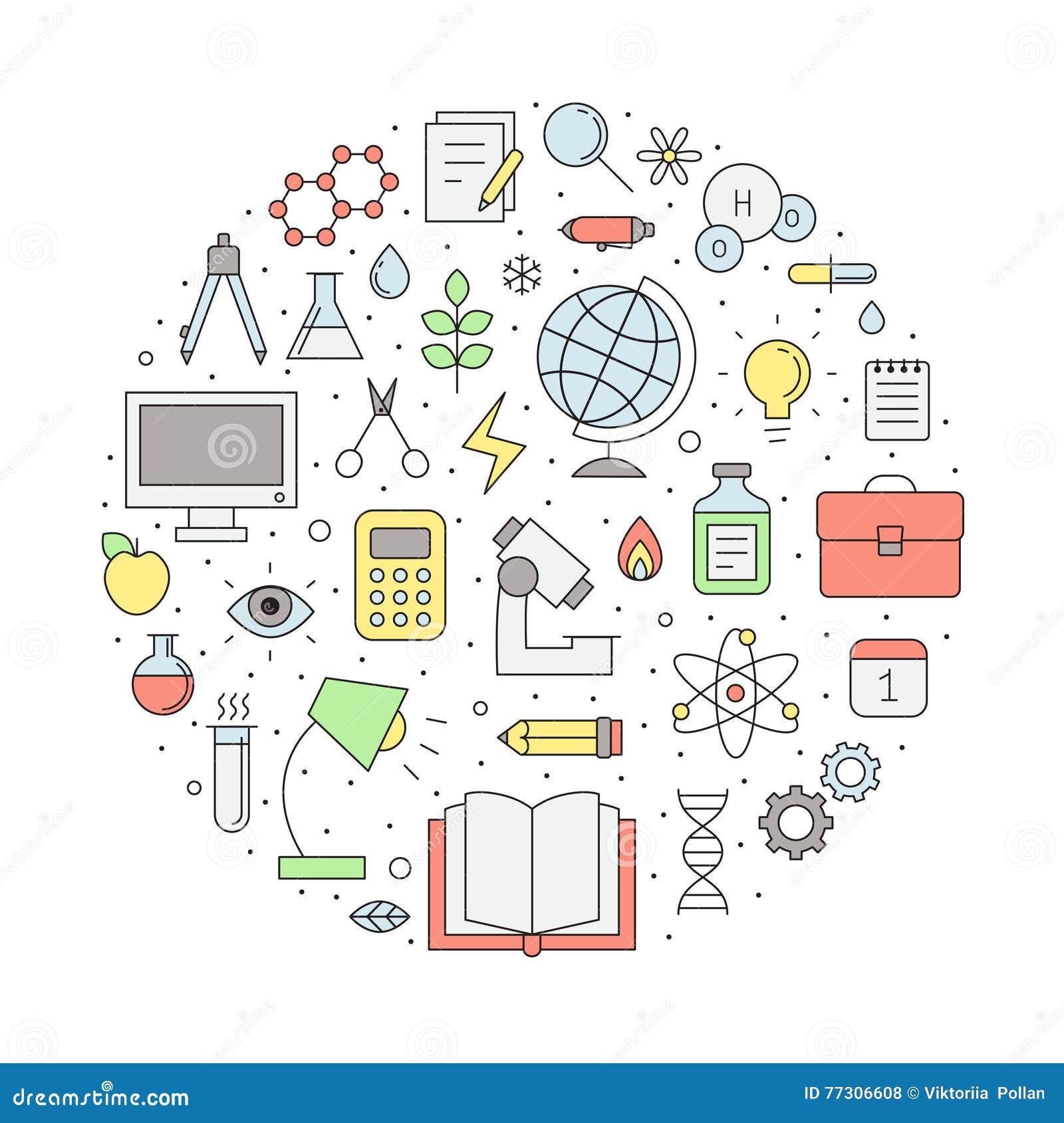 Education and Science Outline Circle Vector Illustration. Stock Vector ...