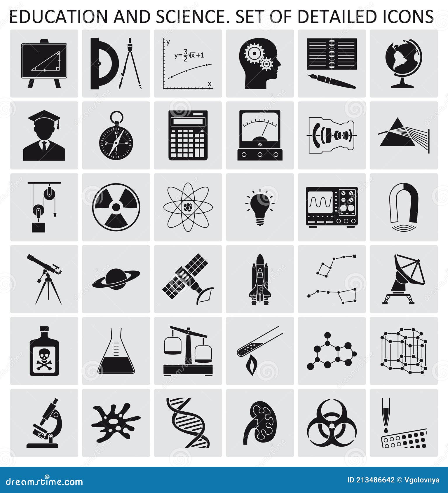Education and Science. Set of Detailed Icons Stock Vector ...
