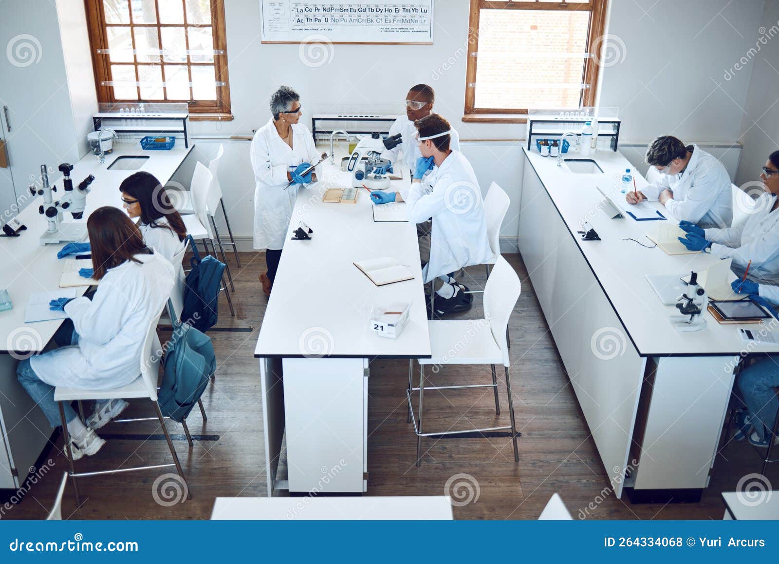 Education, Science and Students in Lab Classroom with Professor and ...
