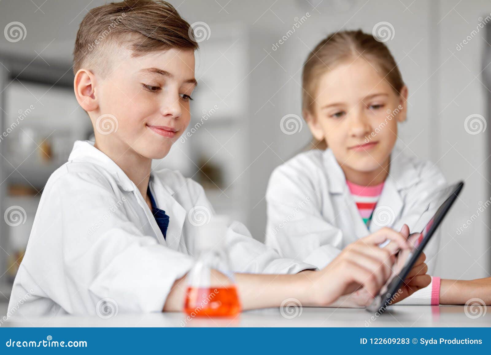 Kids with Tablet Pc at School Laboratory Stock Image - Image of primary ...