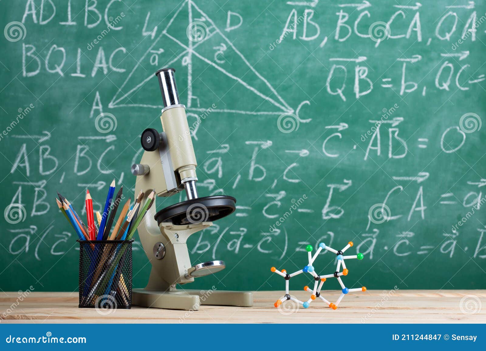 Education And Sciences Concept -molecule Model And Microscope On The ...