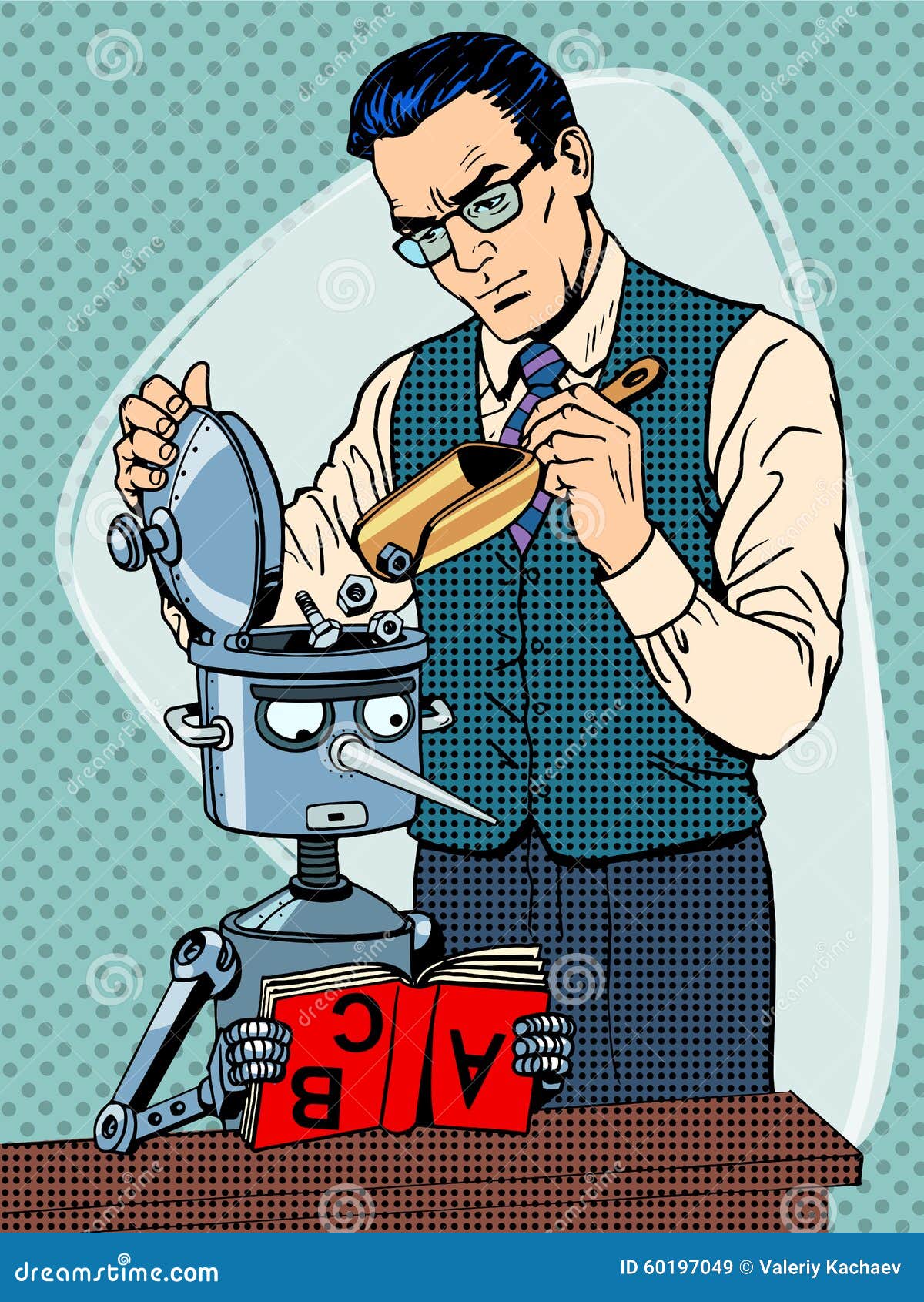 Robots With Scientist In Protective Suit Making Experiments In Lab ...