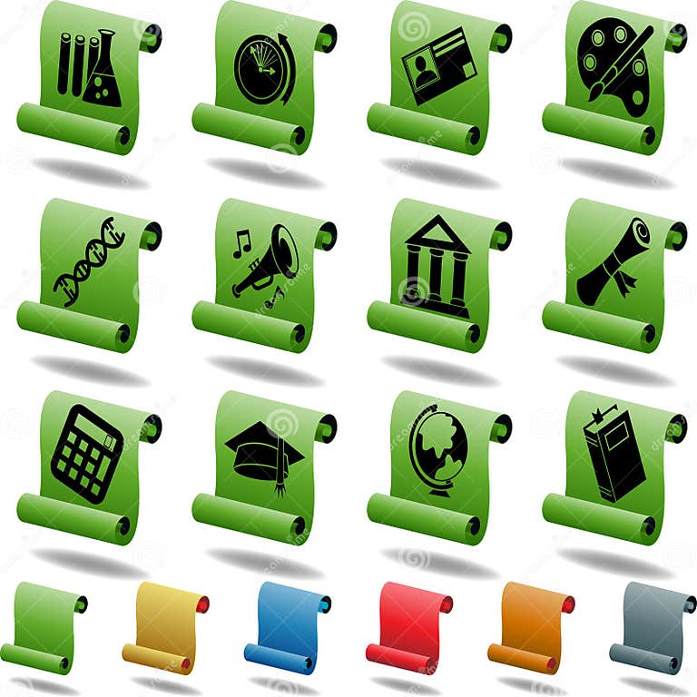 Education Scroll Button Set Stock Vector - Illustration of building ...
