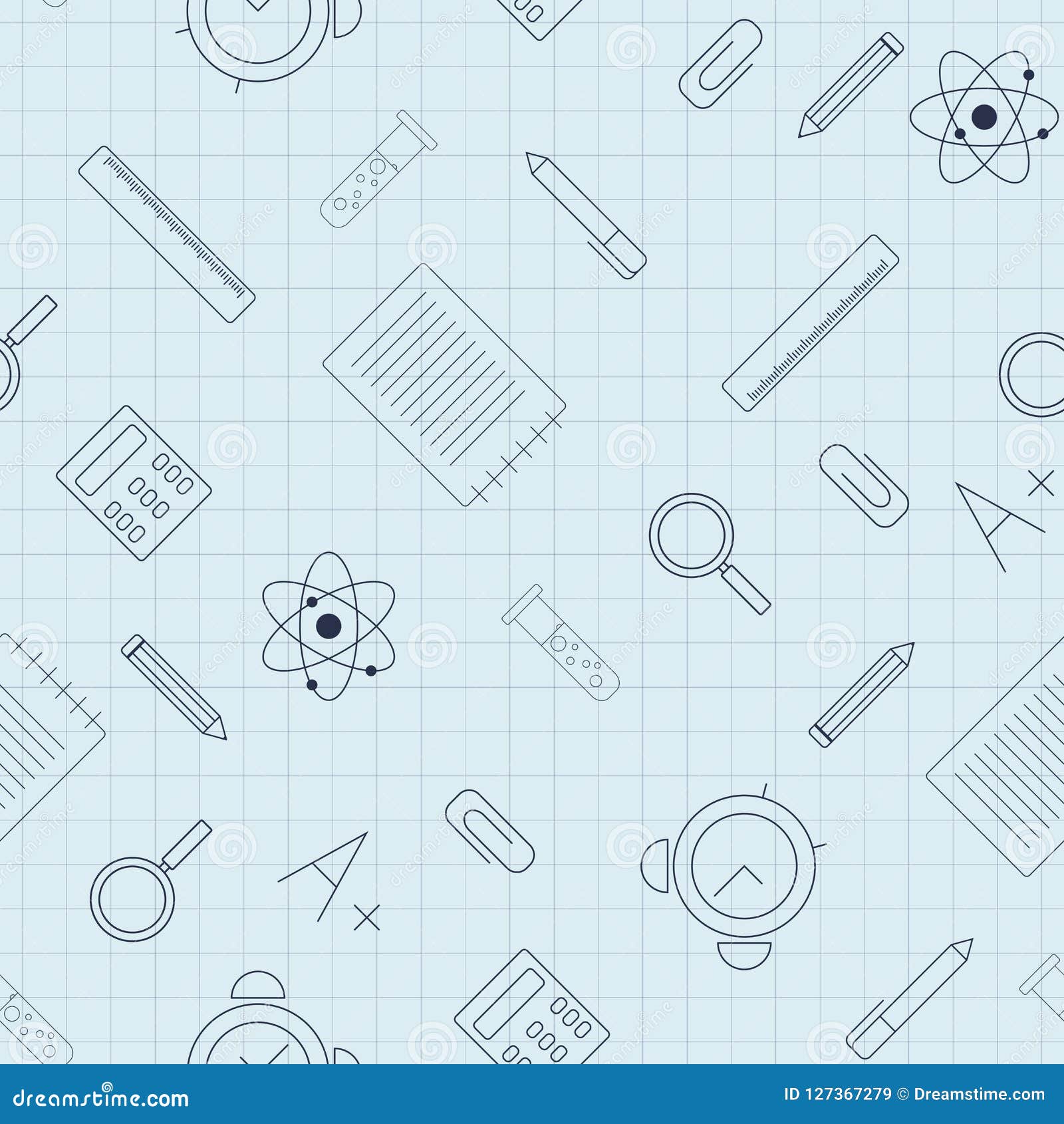 Education. Seamless Pattern with School Supplies on Paper Sheet Stock ...