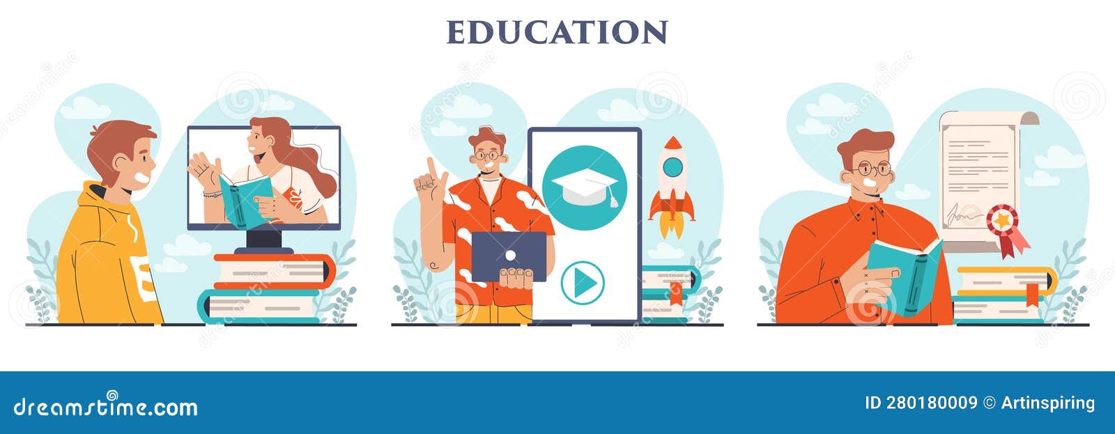 Education Set. Idea of Study and Gaining Academic Knowledge Stock ...