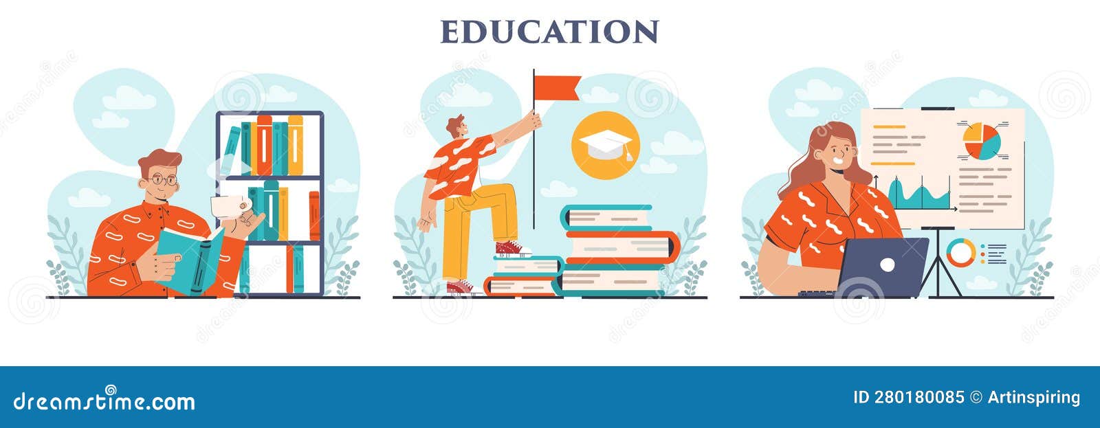 Education Set. Idea of Study and Gaining Academic Knowledge Stock ...