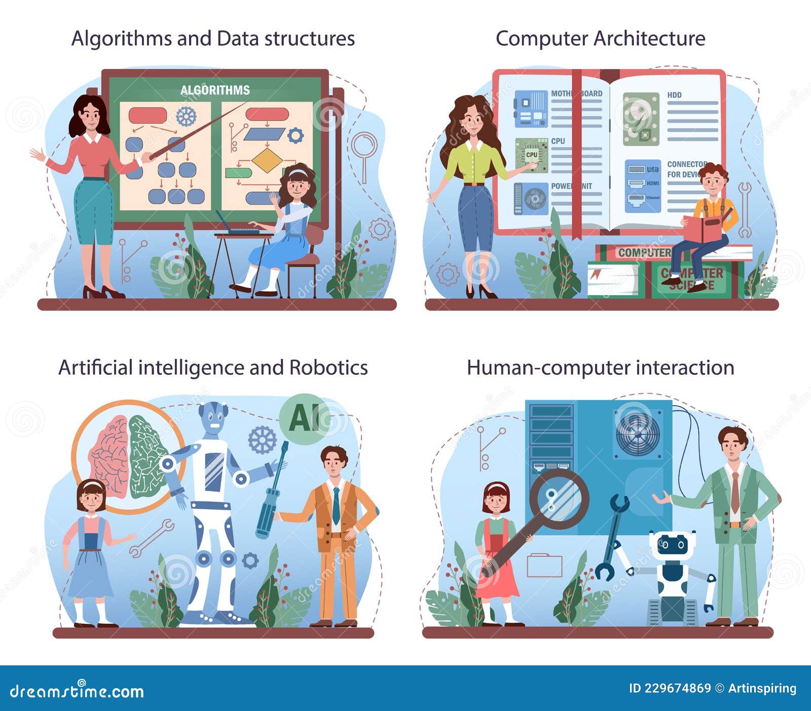 It Education Set. Students Learning about Algorithms, Ai and Computers ...