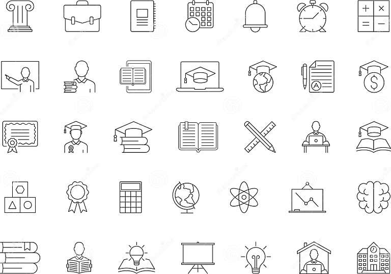 Education Simple Thin Line Icons. E-learning, Tutorial, Distance Learning, Video and Audio ...