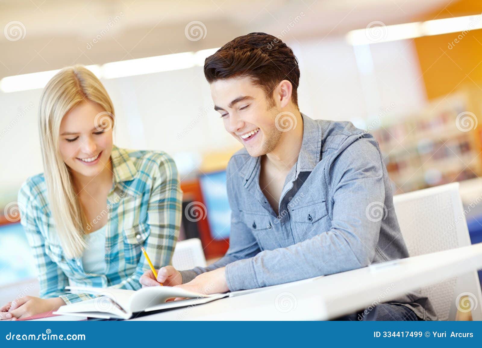 Education, Smile and Writing with Student Friends in Library at College ...