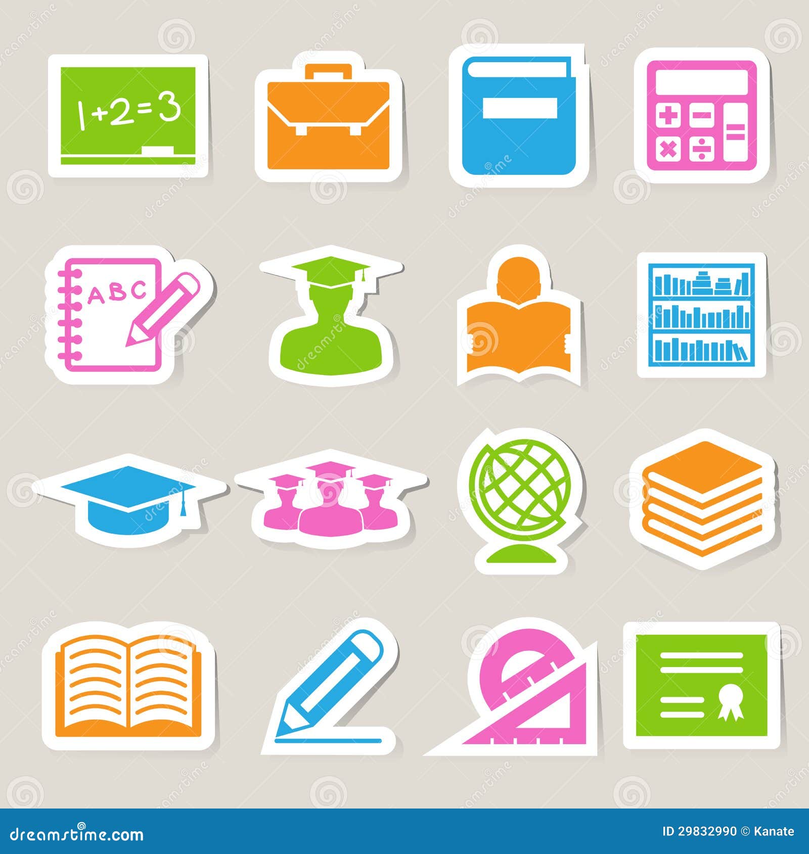 Education Sticker Icons Set. Stock Vector - Illustration of notebook ...