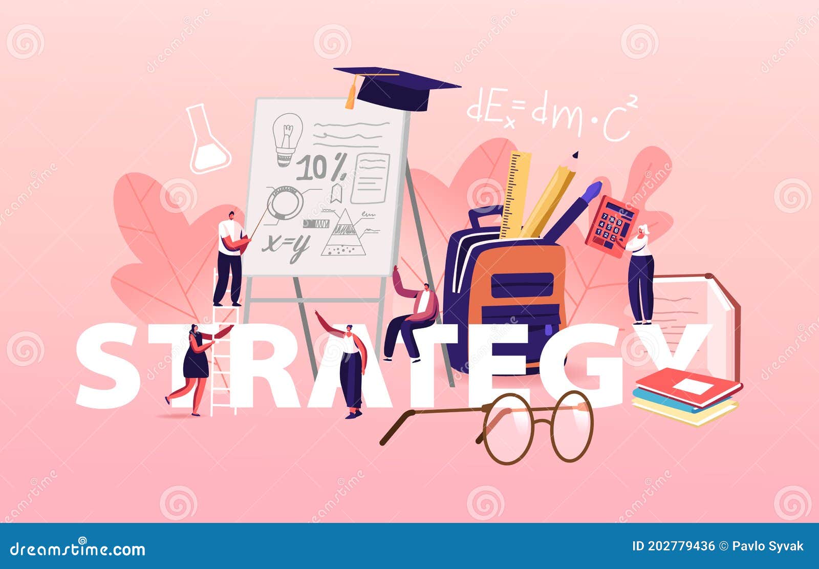 Education Strategy Concept. Tiny Male and Female Students Characters in ...