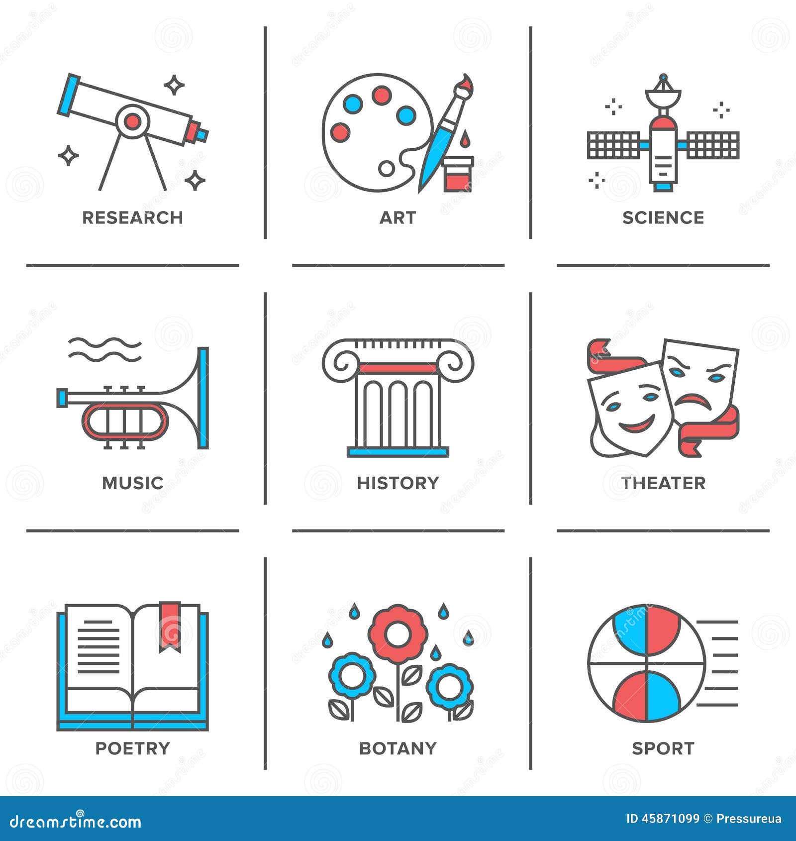 Education Subjects Line Icons Set Stock Illustration - Illustration of ...