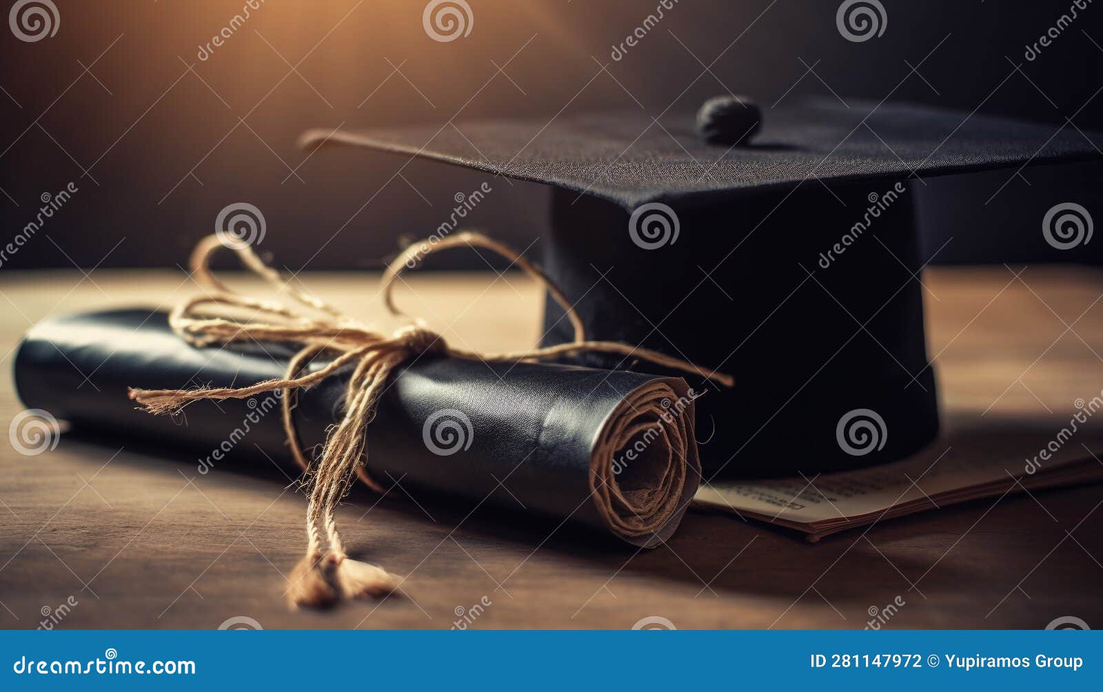 Education Success Diploma, Certificate, Achievement, Rolled Up on Table ...