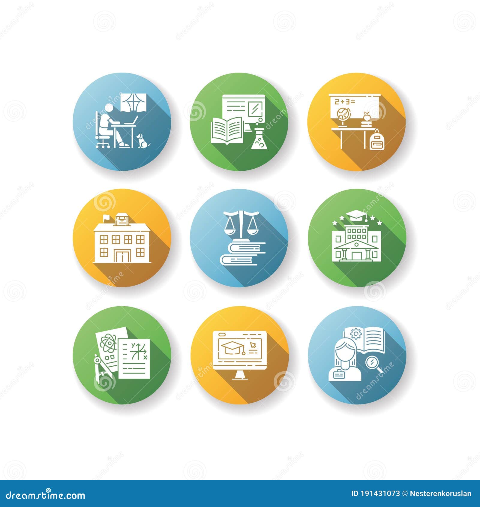 Education System Flat Design Long Shadow Glyph Icons Set Stock Vector ...