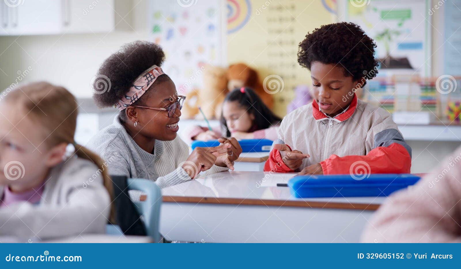 Education, Teacher and Student with Counting in Lesson for Math Support ...