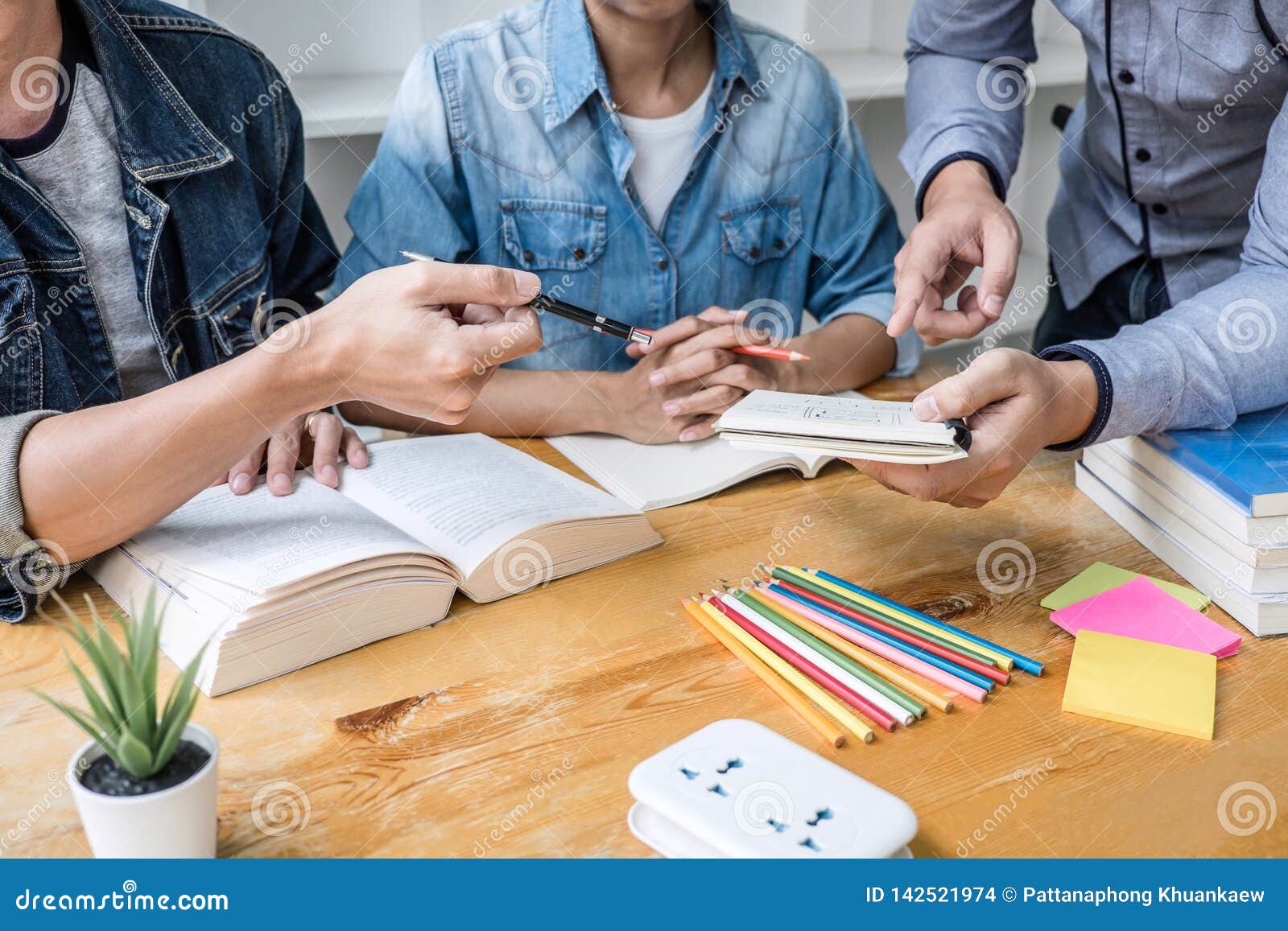 Education, Teaching, Learning Concept. High School Students or ...