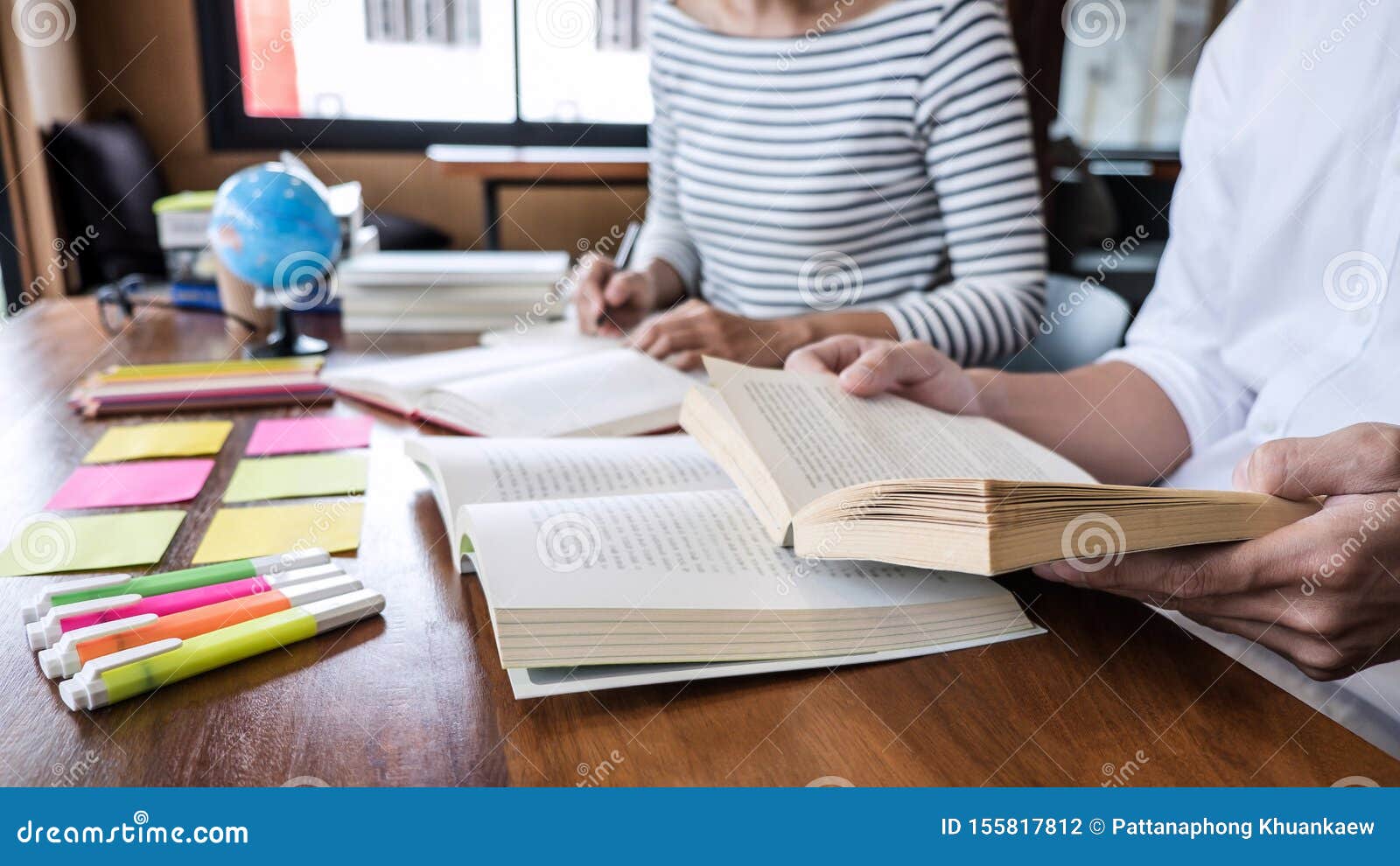 Education, Teaching, Learning Concept. Two High School Students or ...