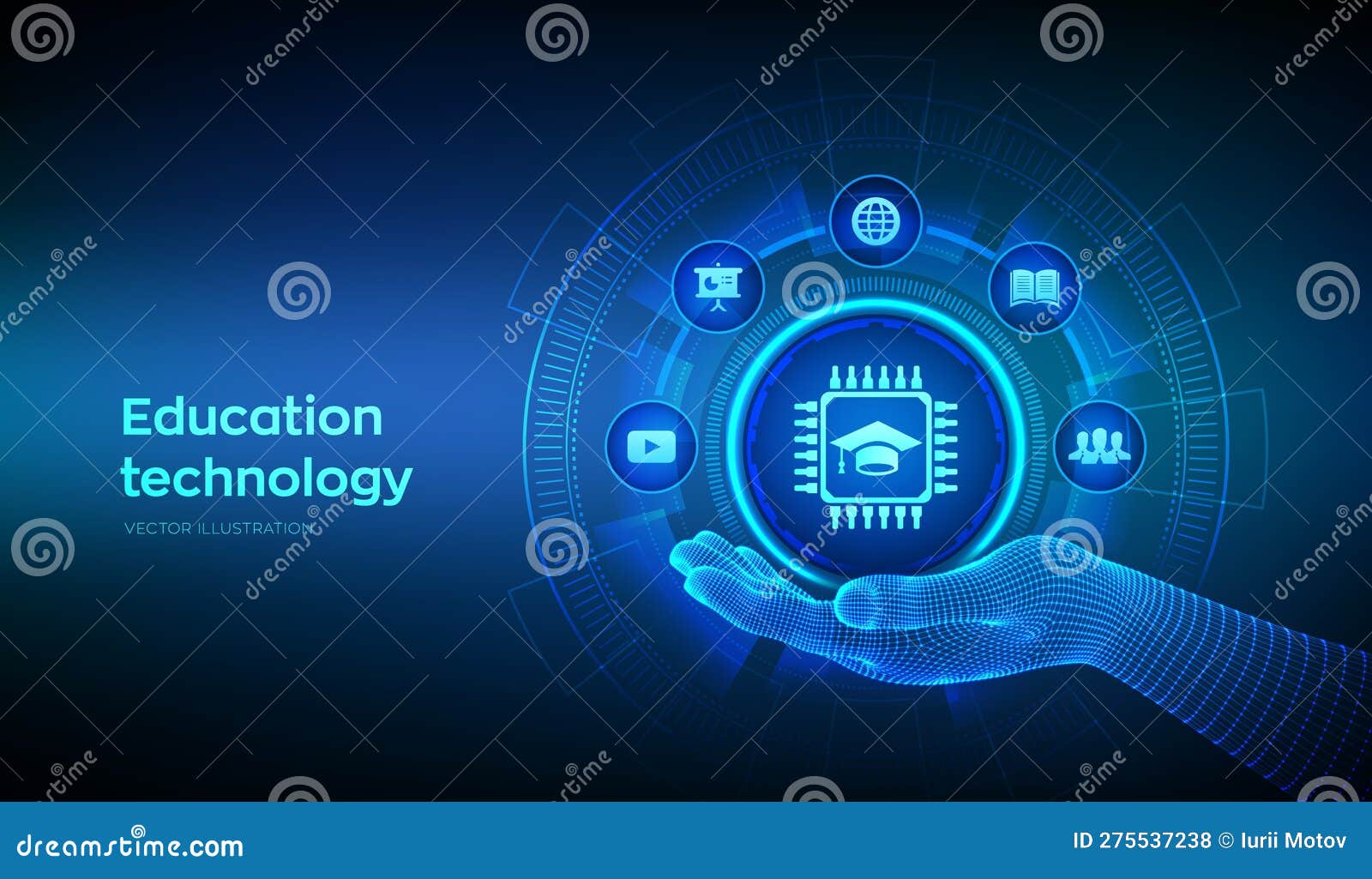 Education Technology Icon in Wireframe Hand. Edtech. Innovative Online ...