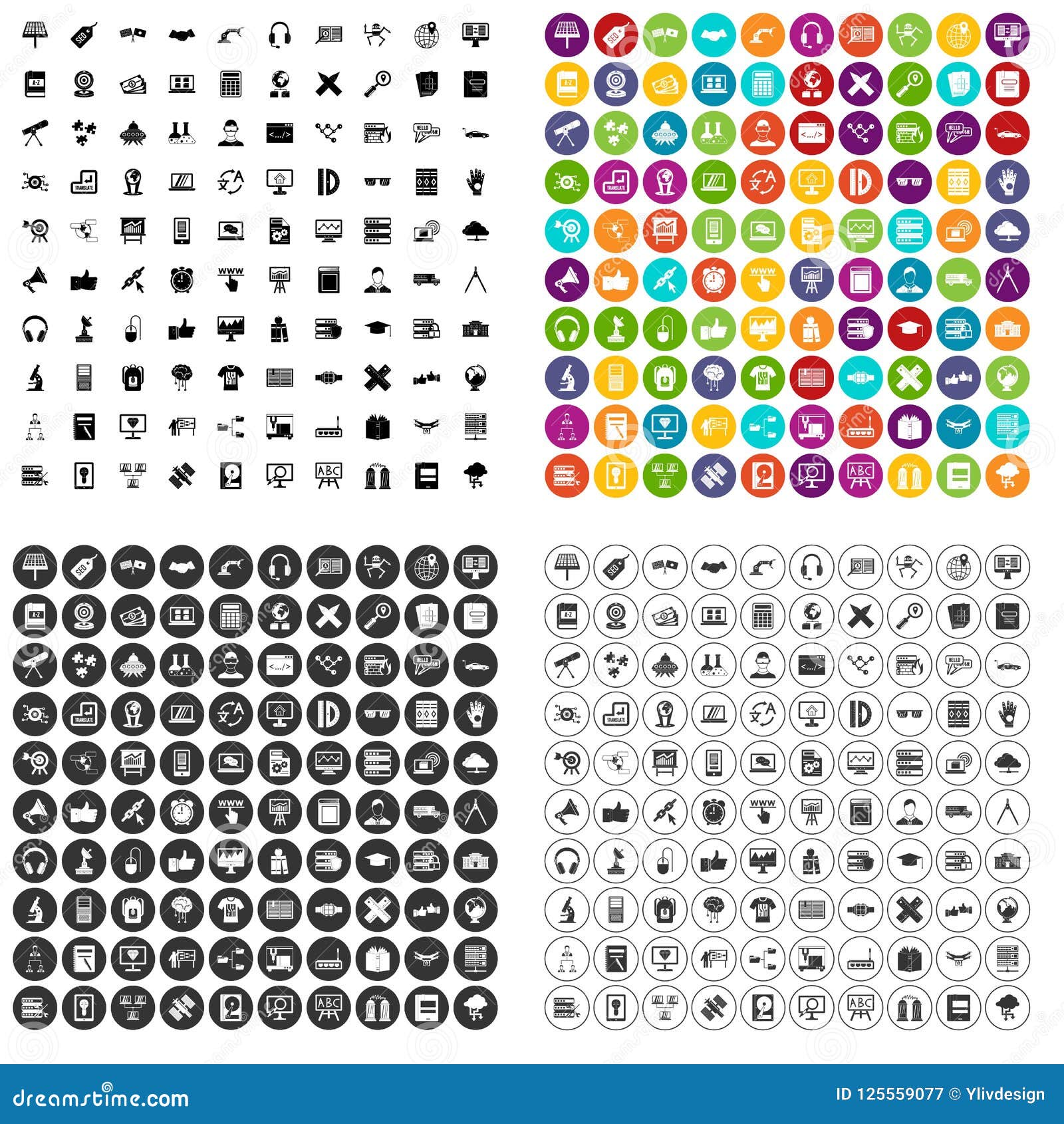 100 Education Technology Icons Set Variant Stock Illustration ...