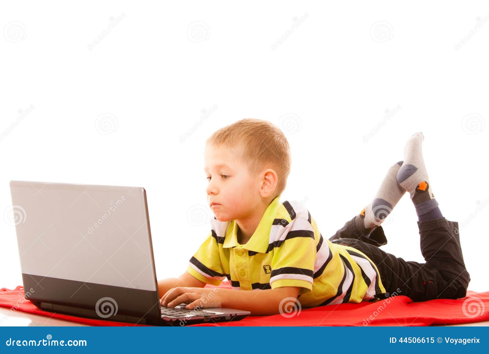 Education, Technology Internet - Little Boy with Laptop Stock Image ...