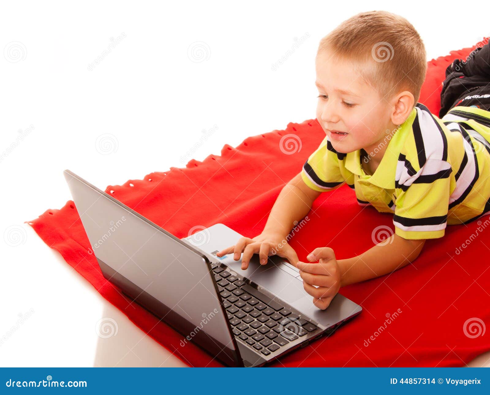 Education, Technology Internet - Little Boy with Laptop Stock Photo ...