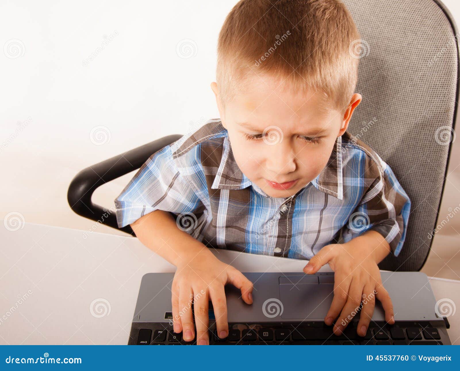 Education, Technology Internet - Little Boy with Laptop Stock Photo ...