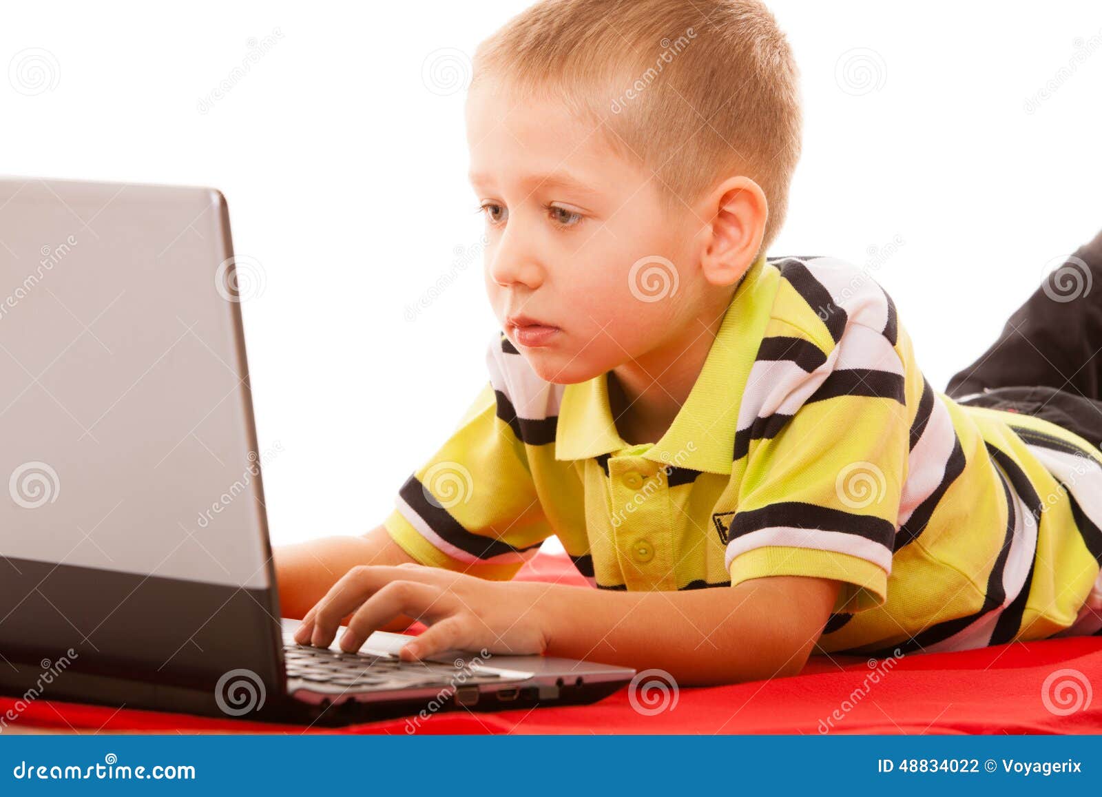 Education, Technology Internet - Little Boy with Laptop Stock Photo ...