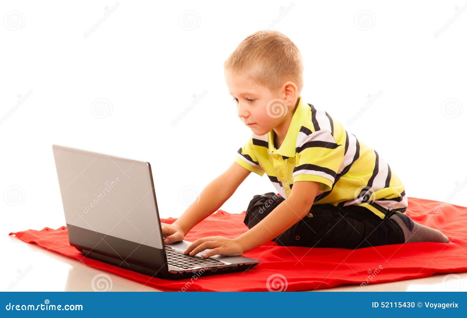 Education, Technology Internet - Little Boy with Laptop Stock Photo ...
