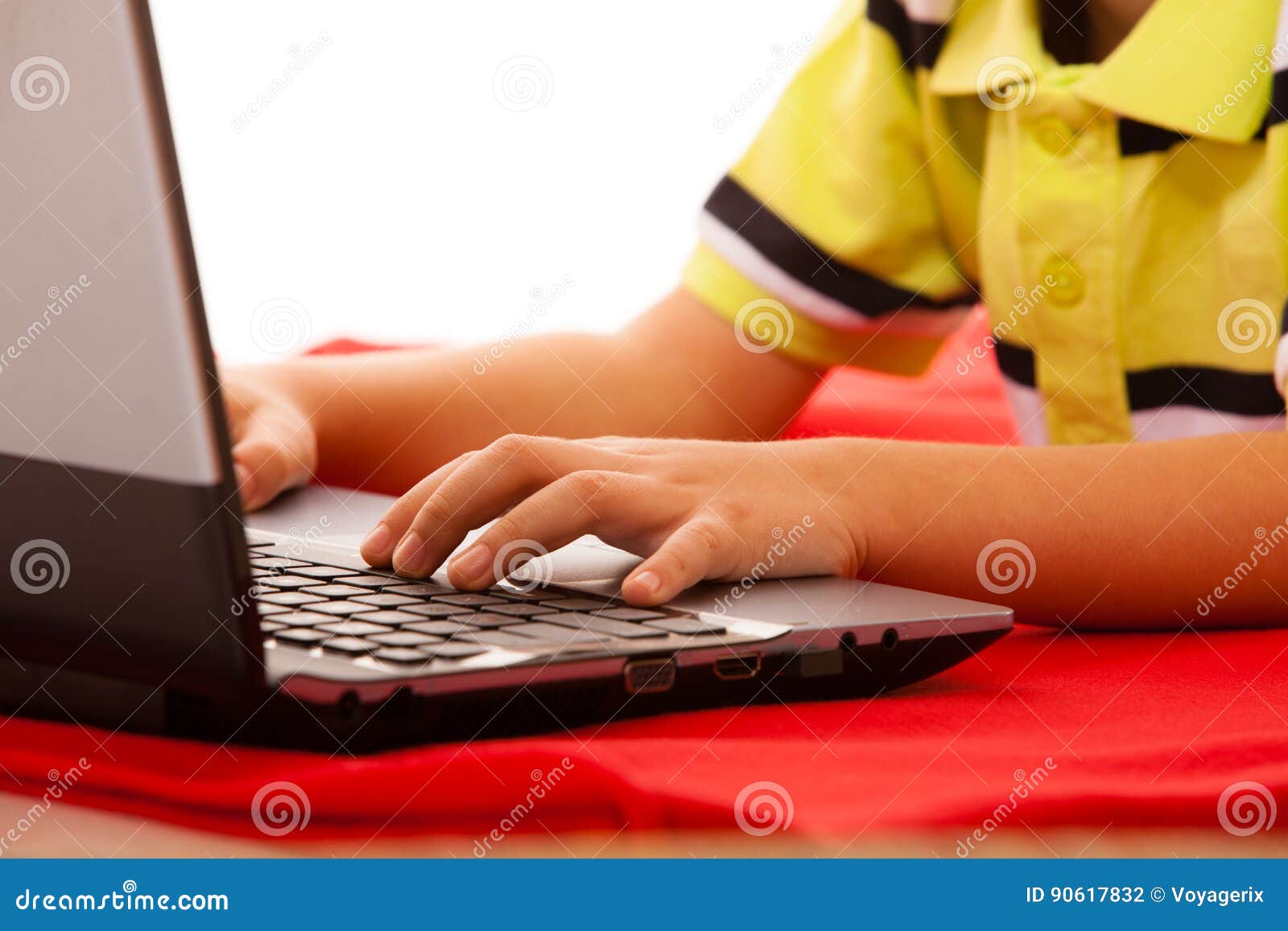 Education, Technology Internet - Little Boy with Laptop Stock Photo ...