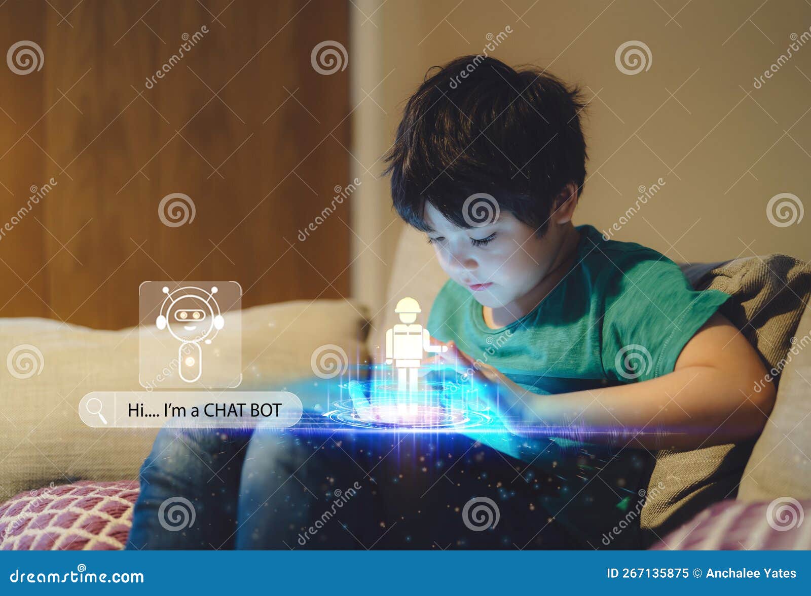 Education Technology Learning Concept,Kid Using CHAT BOT Building Robot ...