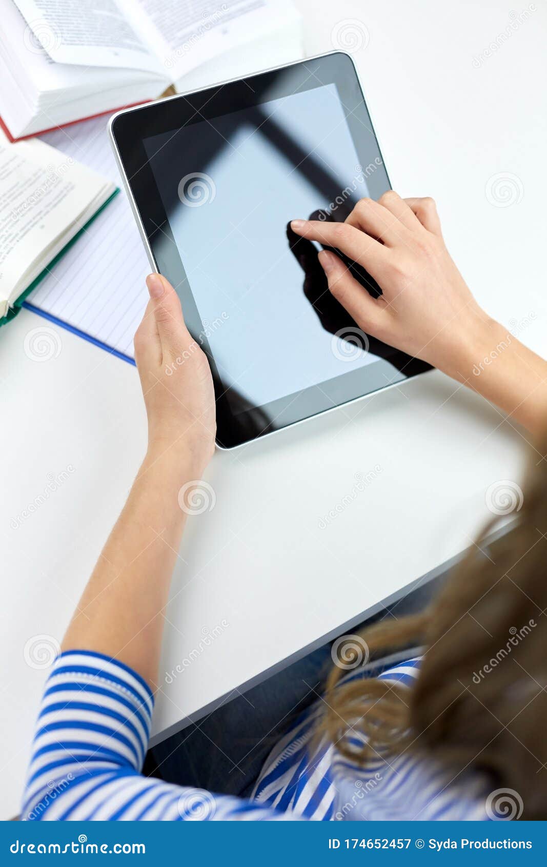 Student Girl Using Tablet Pc Computer at Home Stock Image - Image of ...
