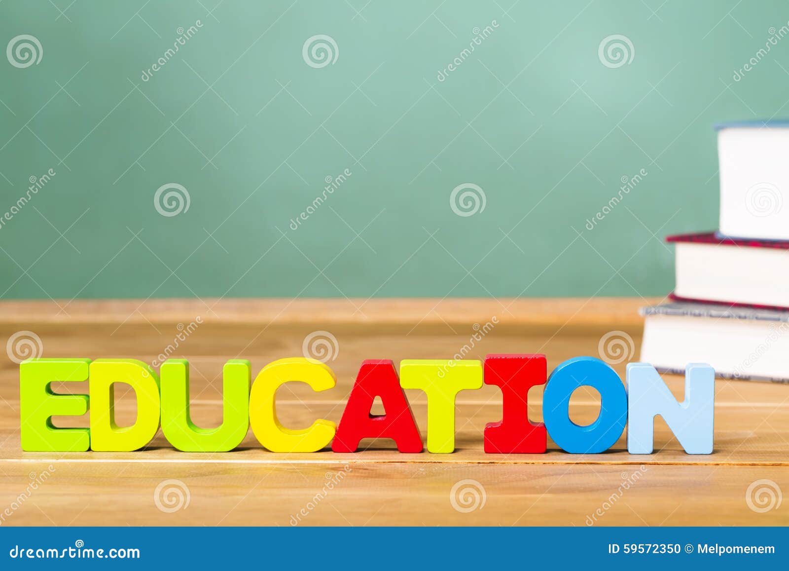 Education Theme with Textbooks and Green Chalkboard Stock Photo - Image ...
