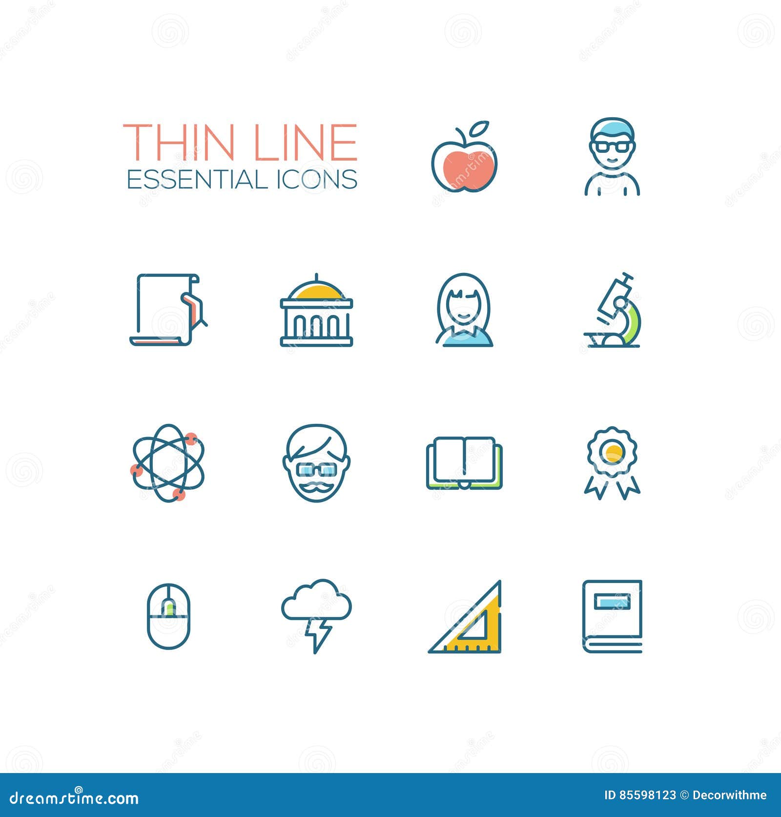 Education - Thin Single Line Icons Set Stock Vector - Illustration of ...