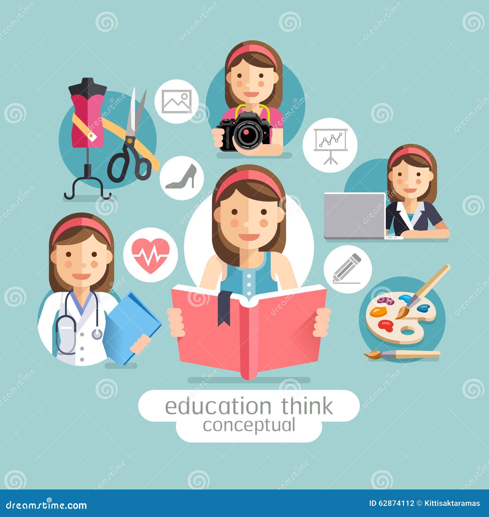Education Thinking Conceptual. Girl Holding Books Stock Vector ...