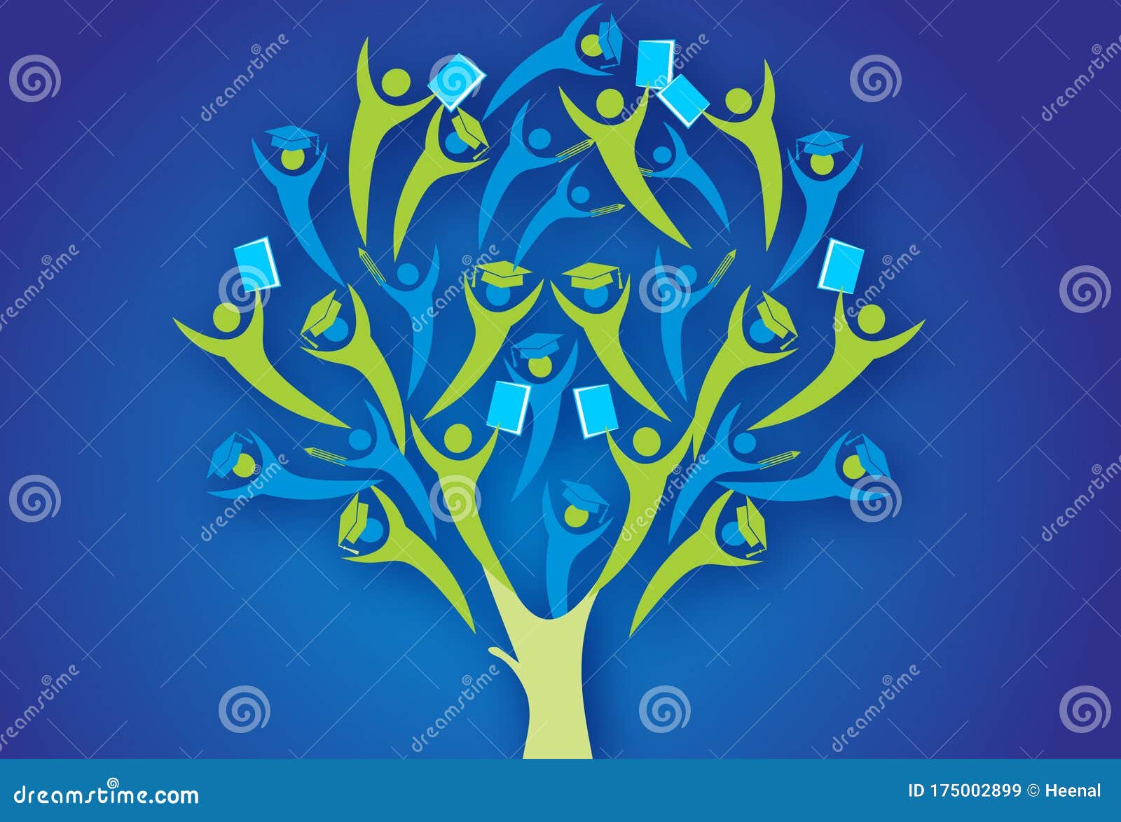 Education Human Life Tree,graduation Hat,book,pencil on Blue Background ...